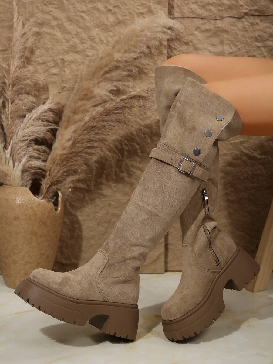 Women's Over-The-Knee Boots, Foldable Wide Calf Riding Boots With Thick ...