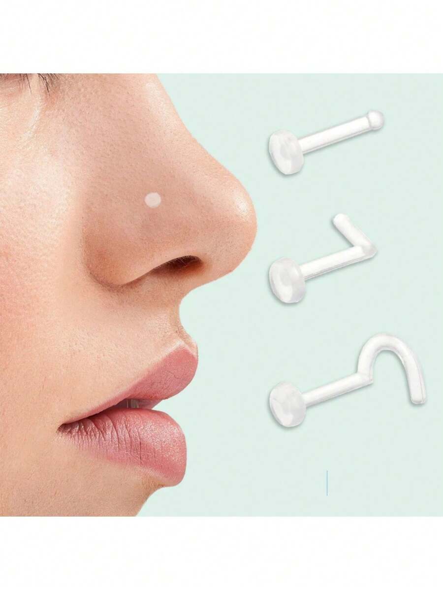 AVYRING 10Pcs Clear Nose Stud Rings Acrylic Nostril Piercing Jewelry ...