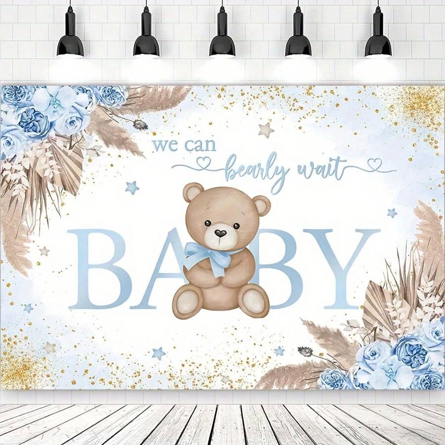 Boho Pampas Blue Flower We Can Bearly Wait Photography Background Boho ...