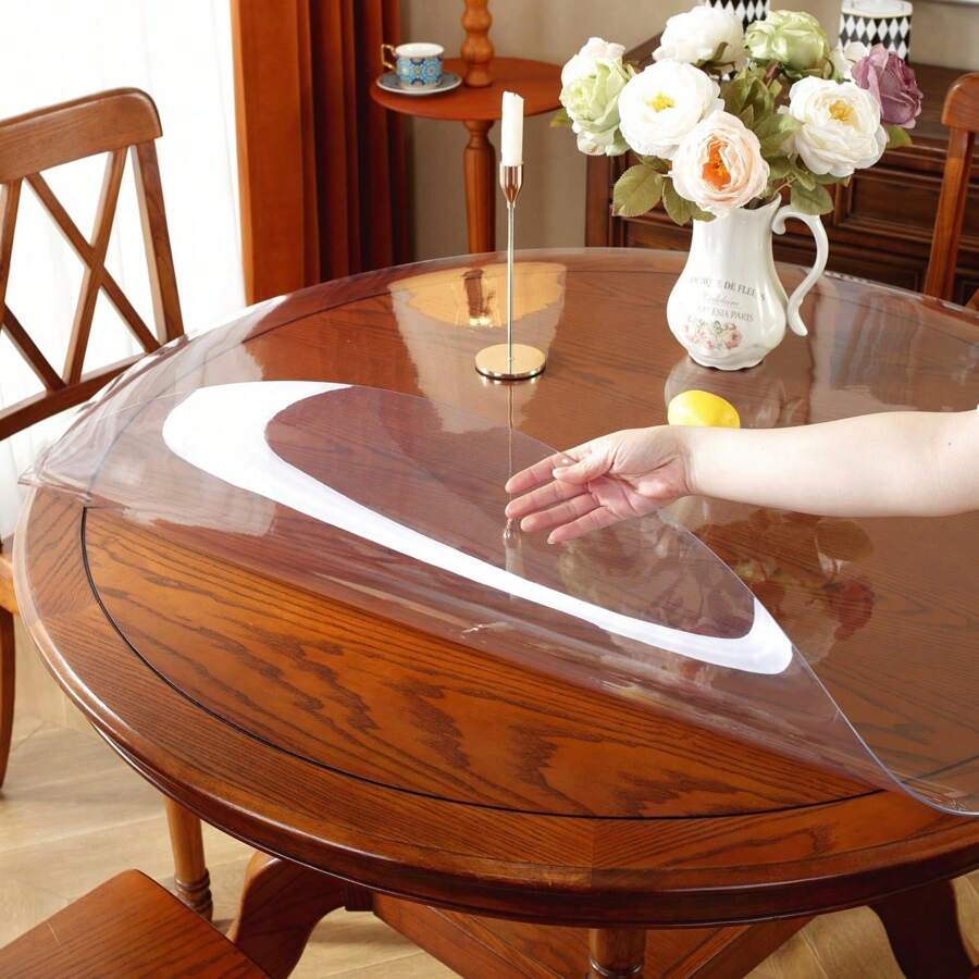 PVC Round Tablecloth, Transparent Round Tablecloth/Placemat Protective ...