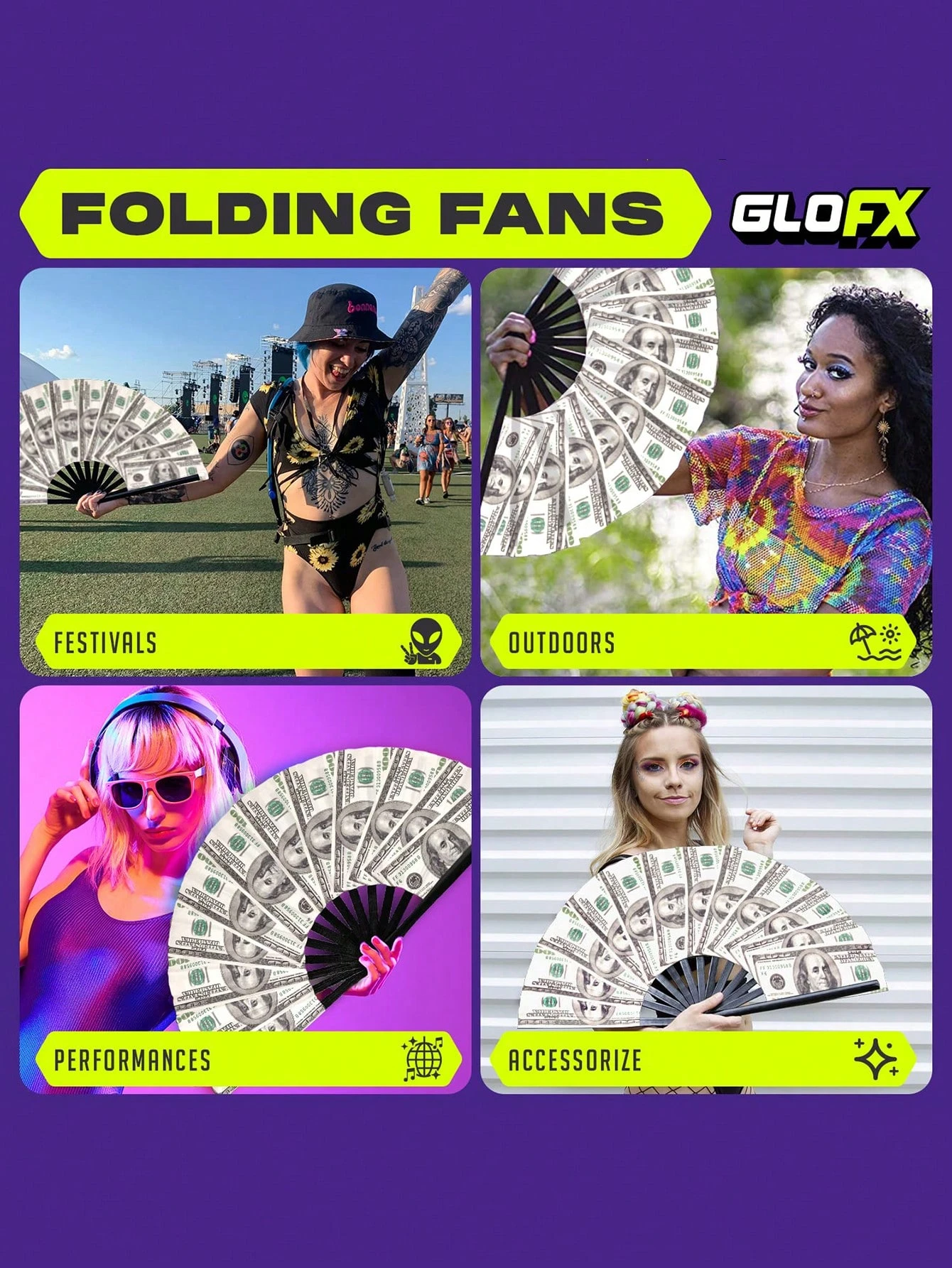 1pc Folding Fan - Money Pile/Cash Fan - Large Party Folding Hand Fan ...