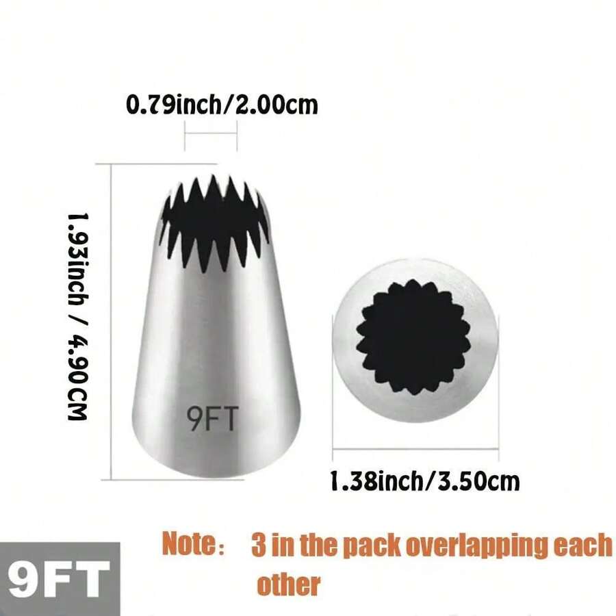 3Pcs Piping Tip,Piping Tips For Eclair,Open Star Pastry Tip Large For Piping,9FT Icing Tips ...