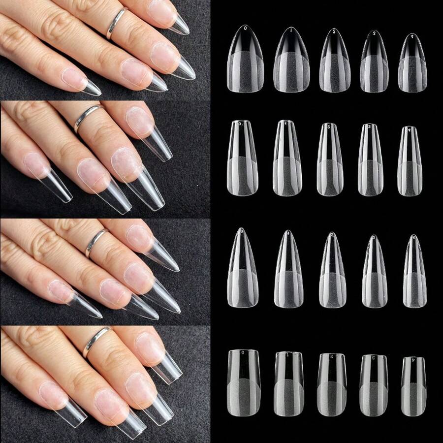96pcs Soft Gel Nail Tips Set - Medium Coffin Almond Shape Clear Press ...