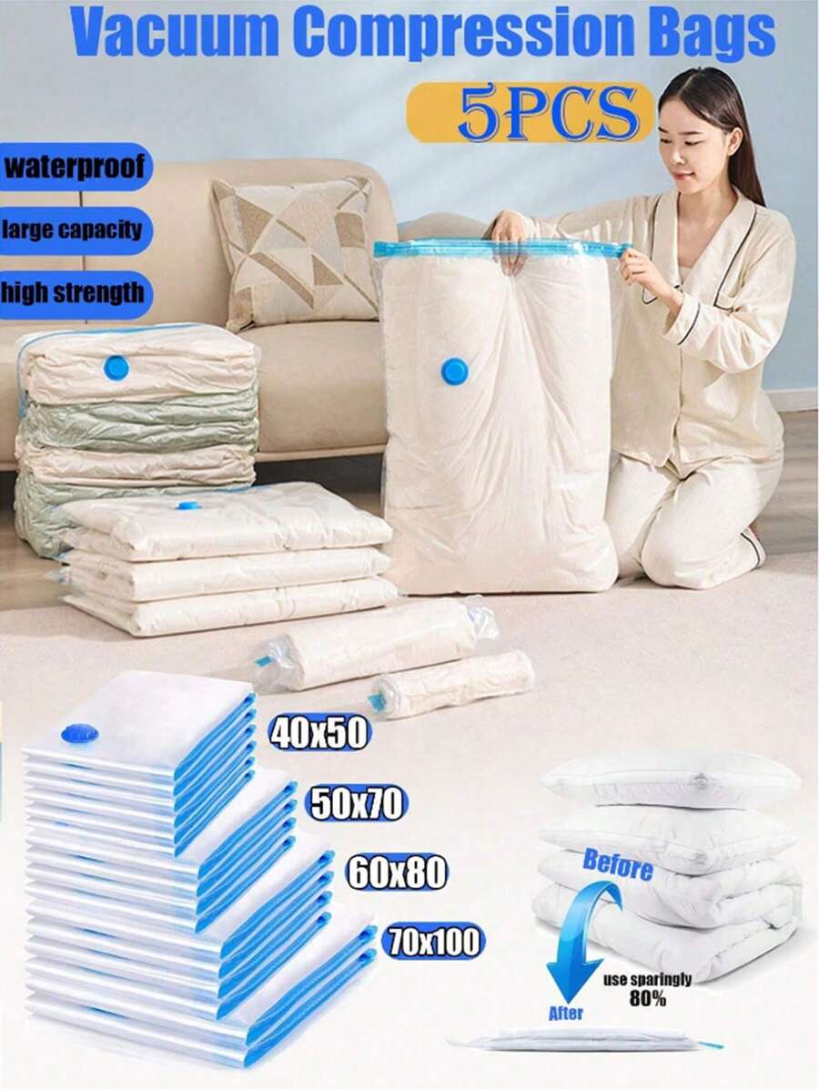 5pcs/3pcs/1pc Vacuum Storage Bags, Large Capacity Multi-Purpose Plastic ...