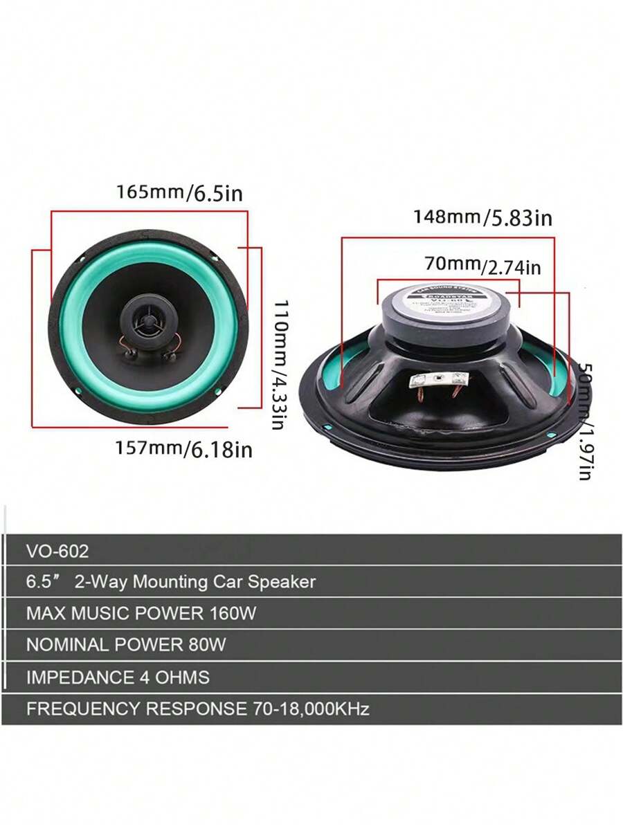 6,5'' 5'' 4'' 100W Universele Auto HiFi Coaxiale Luidspreker Voertuigdeur Auto Muziek Stereo ...