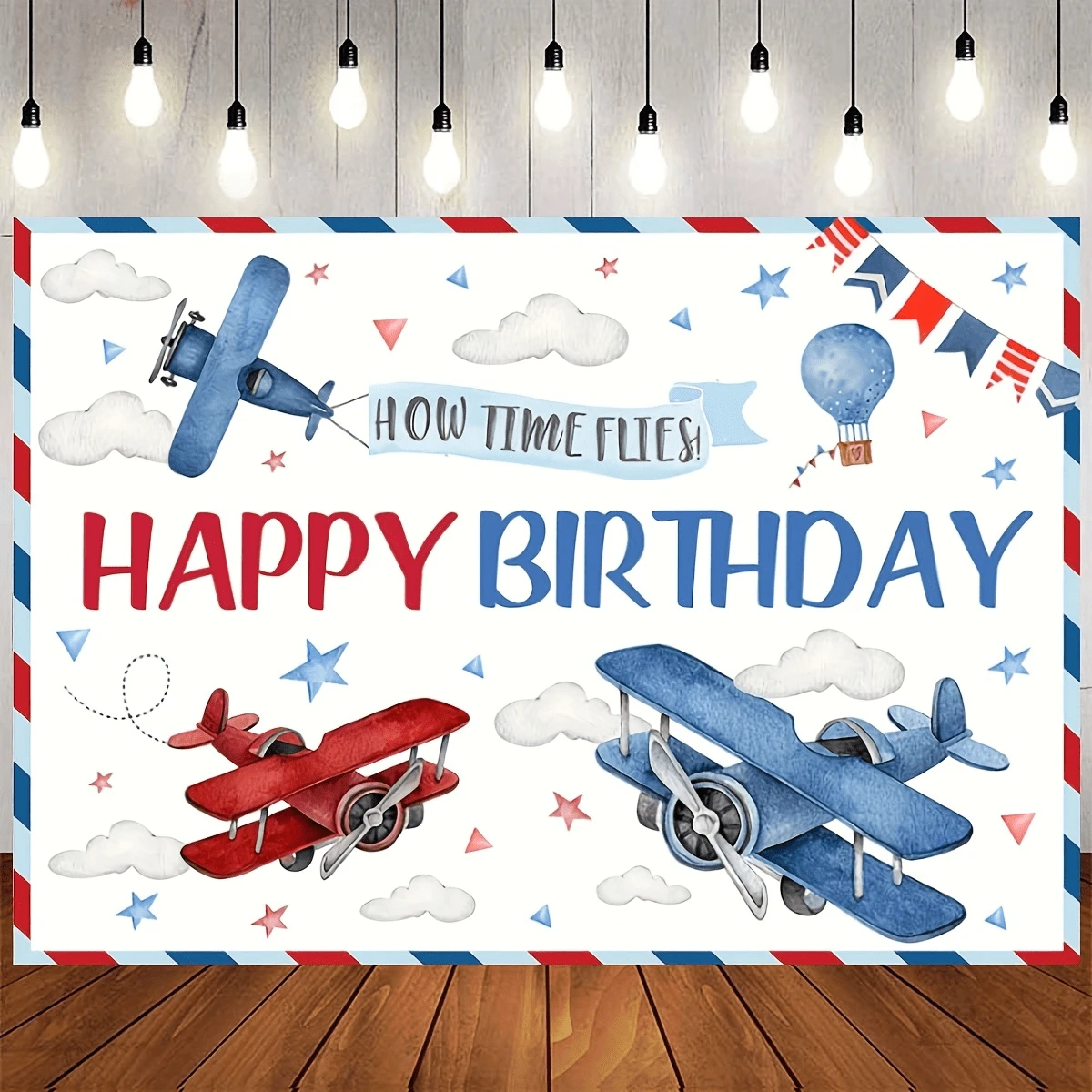1pc Airplane Birthday Backdrop, Red And Blue Airplane Birthday Party ...