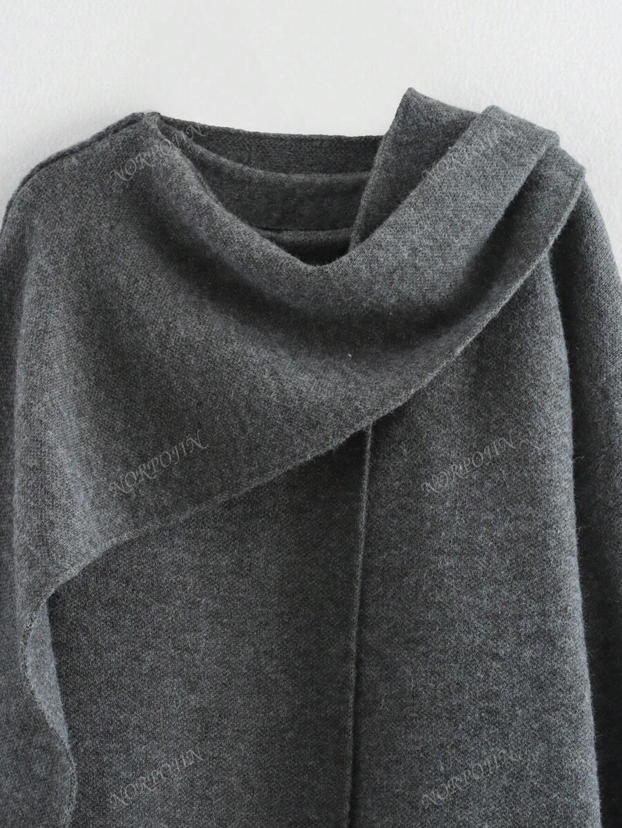 Women Simplistic Long Sleeve Cape-Style Knit Cardigan, Casual Everyday ...