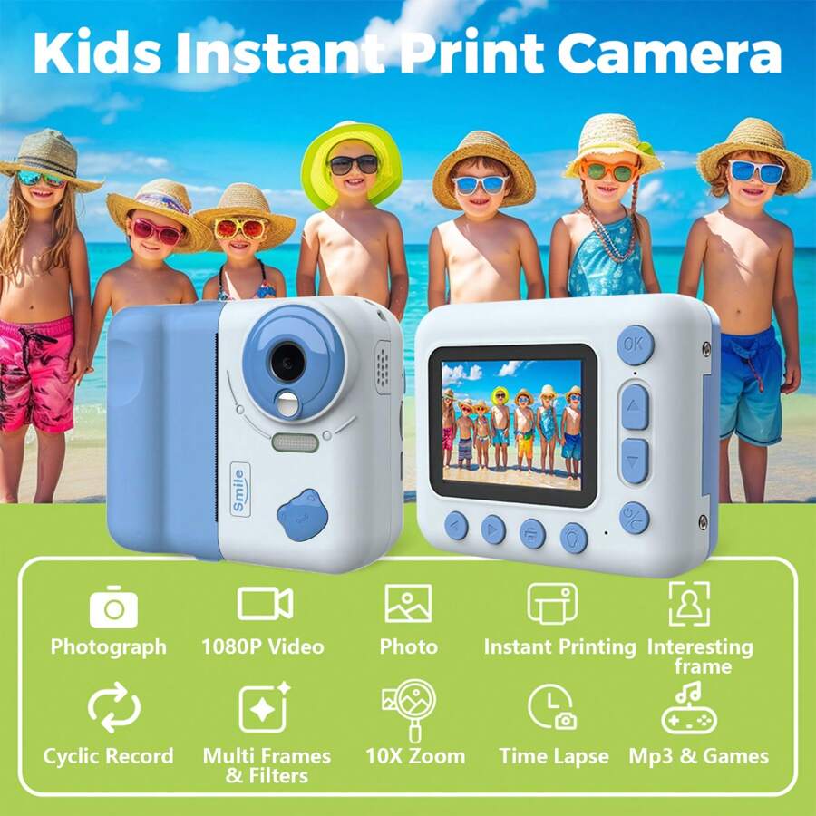 Kids Camera Instant Print, Digital Camera, Kids Selfie Instant Camera, Girls Boys Instant Print ...