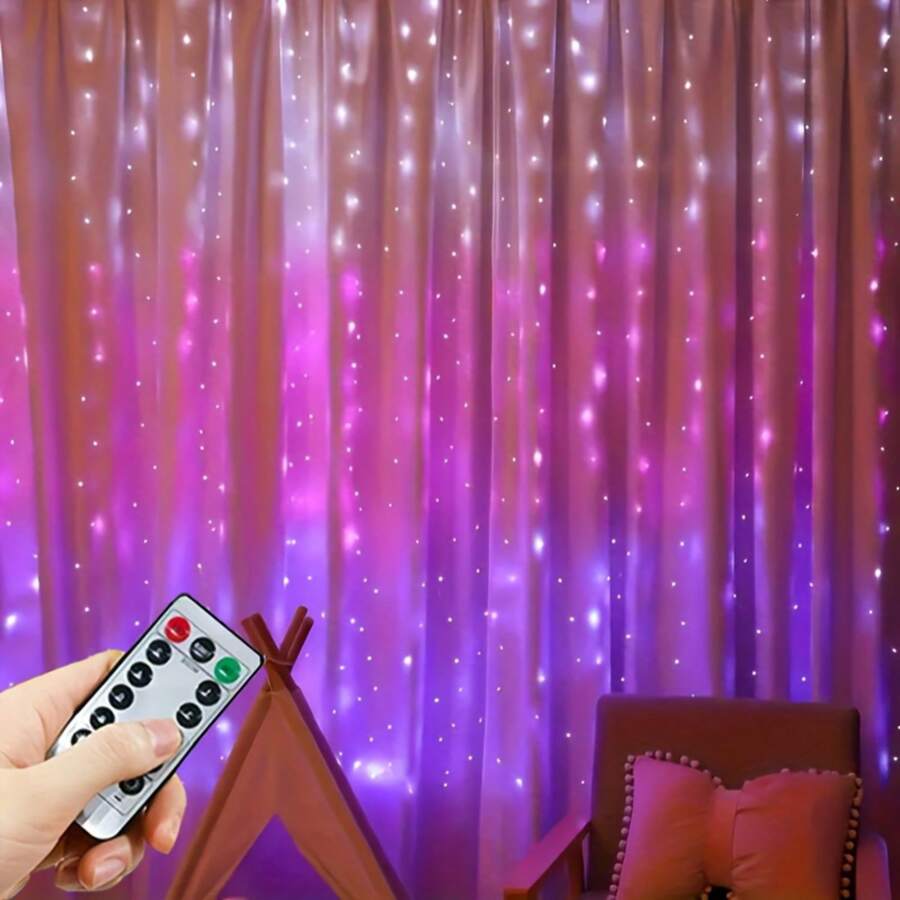 USB Powered LED Curtain Light With Remote Control, 8 Lighting Modes ...