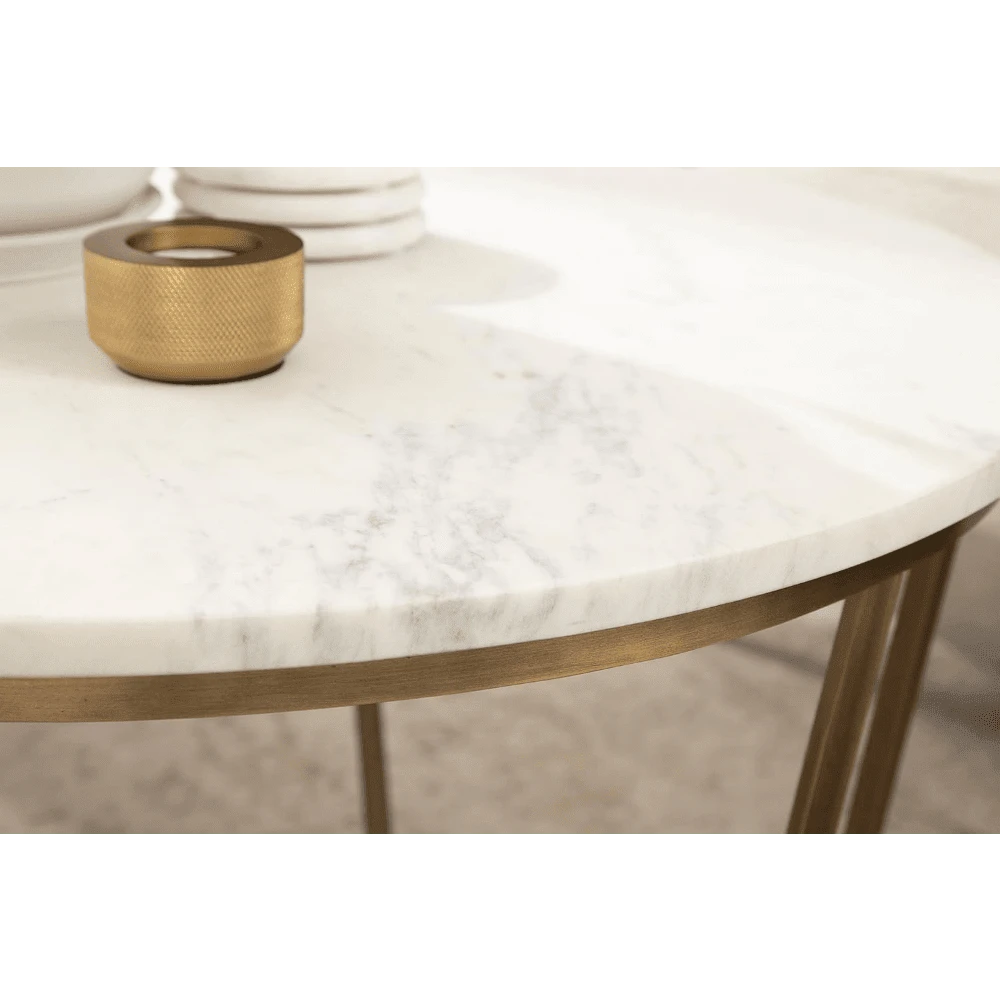 Modern Glam Round Coffee Table, 26 X 26 X 18, White Marble And Brass ...