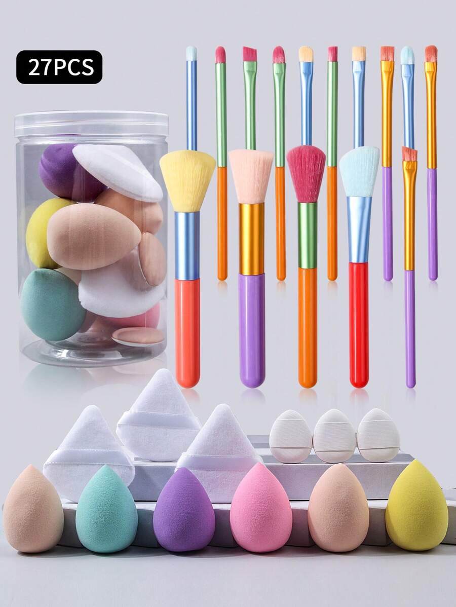27pcs Colorful Makeup Brush Set - 15pcs Soft Hair Multi-Functional Face ...