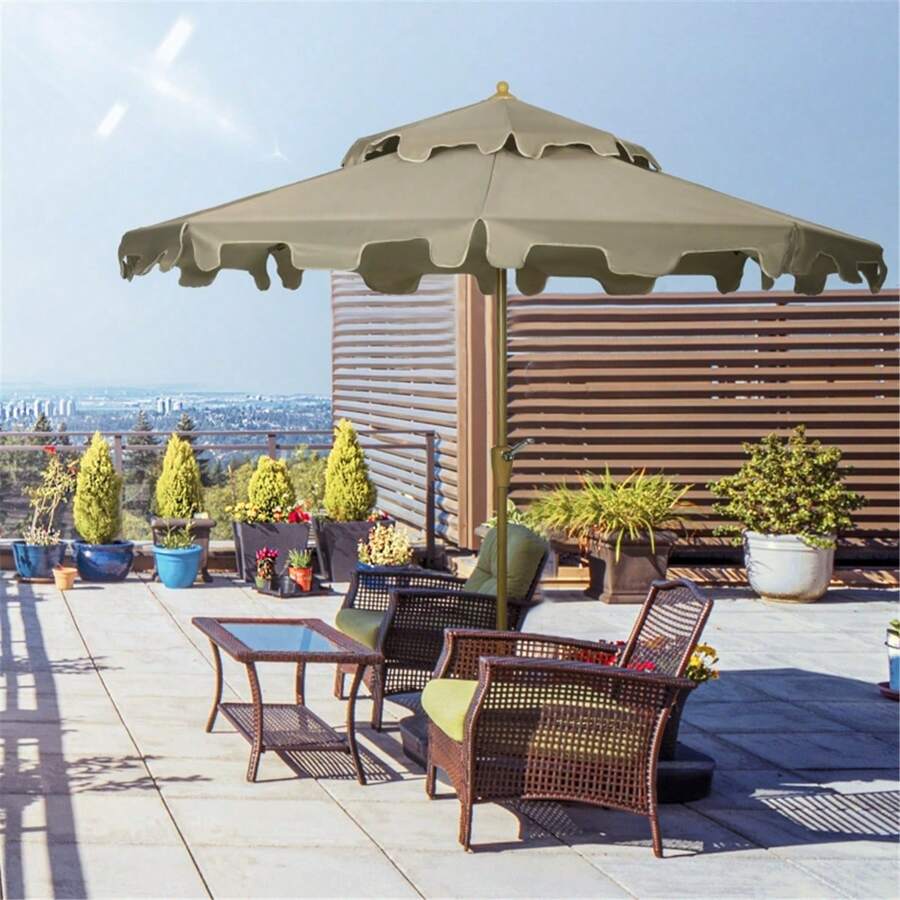 Ruffled Outdoor Patio Umbrella With 45-Degree Tiltable Canopy, Crank ...