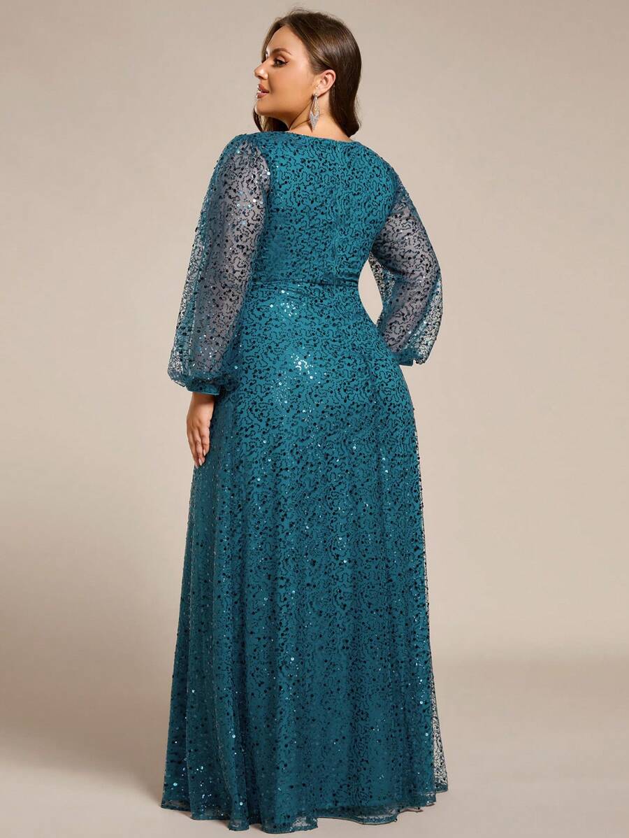 EVER-PRETTY Plus Size Elegant See-Through Sleeves Sequin Evening Gown Special Occasions | SHEIN EUR