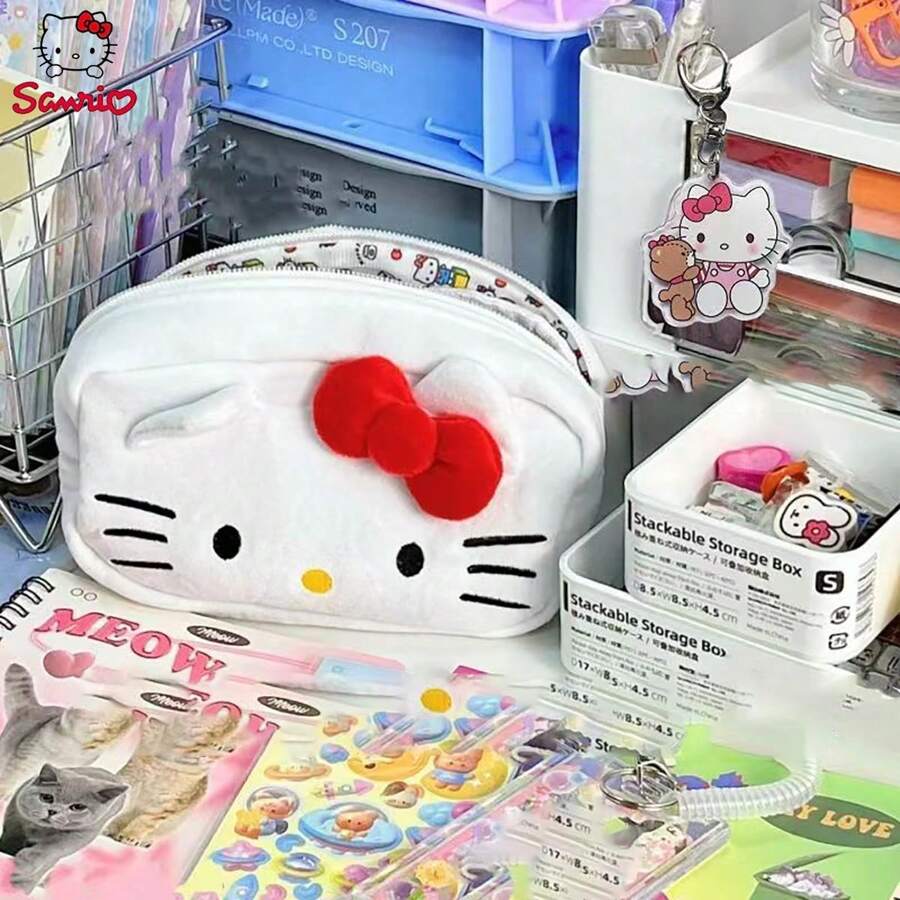 Sanrio 1pc Cute Large Capacity Hello Kitty Plush Pencil Case, School Supplies Pouch, Coin Purse ...