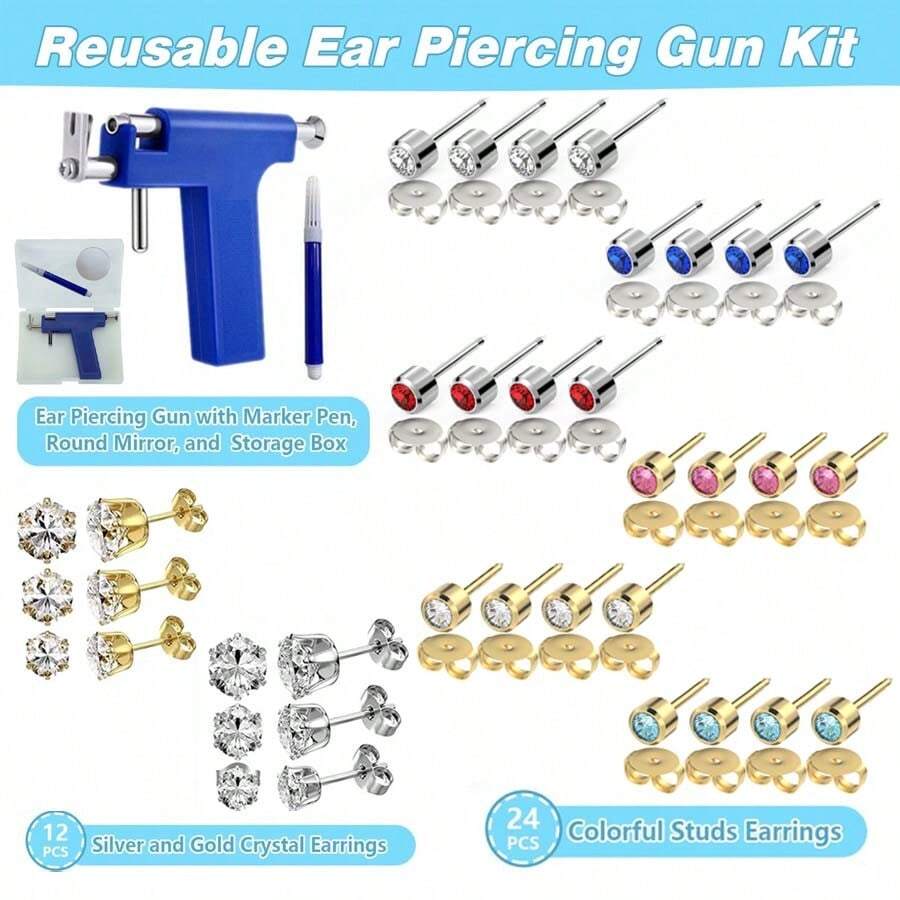Professional Ear Piercing Gun Kit With 36pcs Stud Earrings-For All ...