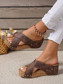 Korean Style Peep-Toe High Heel Slippers For Women, Summer Thick Bottom ...