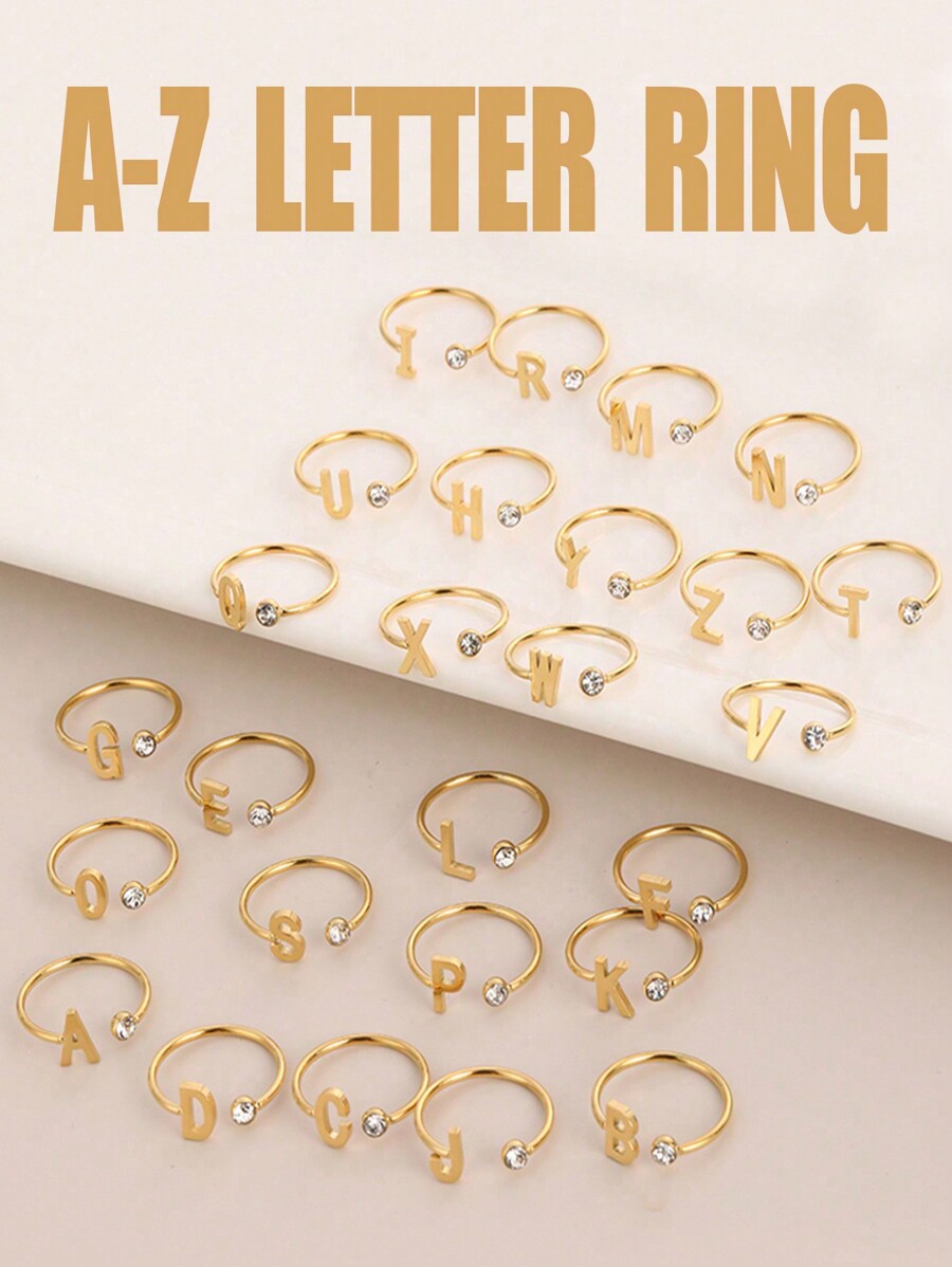 Initial A-Z Letter Rings For Women Girl Adjustable Opening Ring Name ...