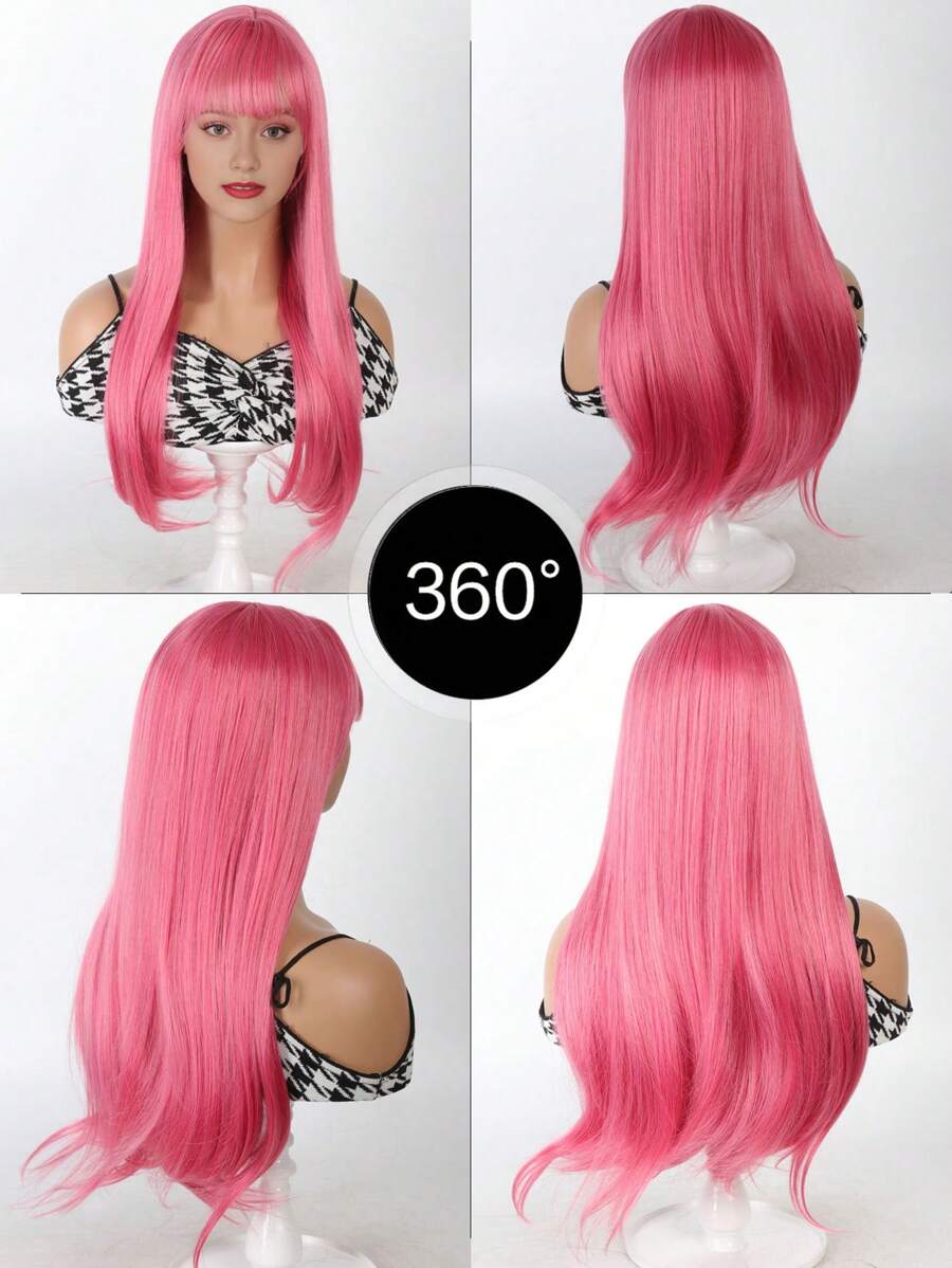 Peruca Wig Longa e Reta de Fibra Sintética Resistente ao Calor de 24 ...