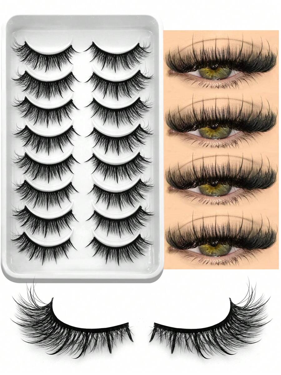 GROINNEYA 8 Pairs New Style Wet Look False Eyelashes Manga Natural Long ...