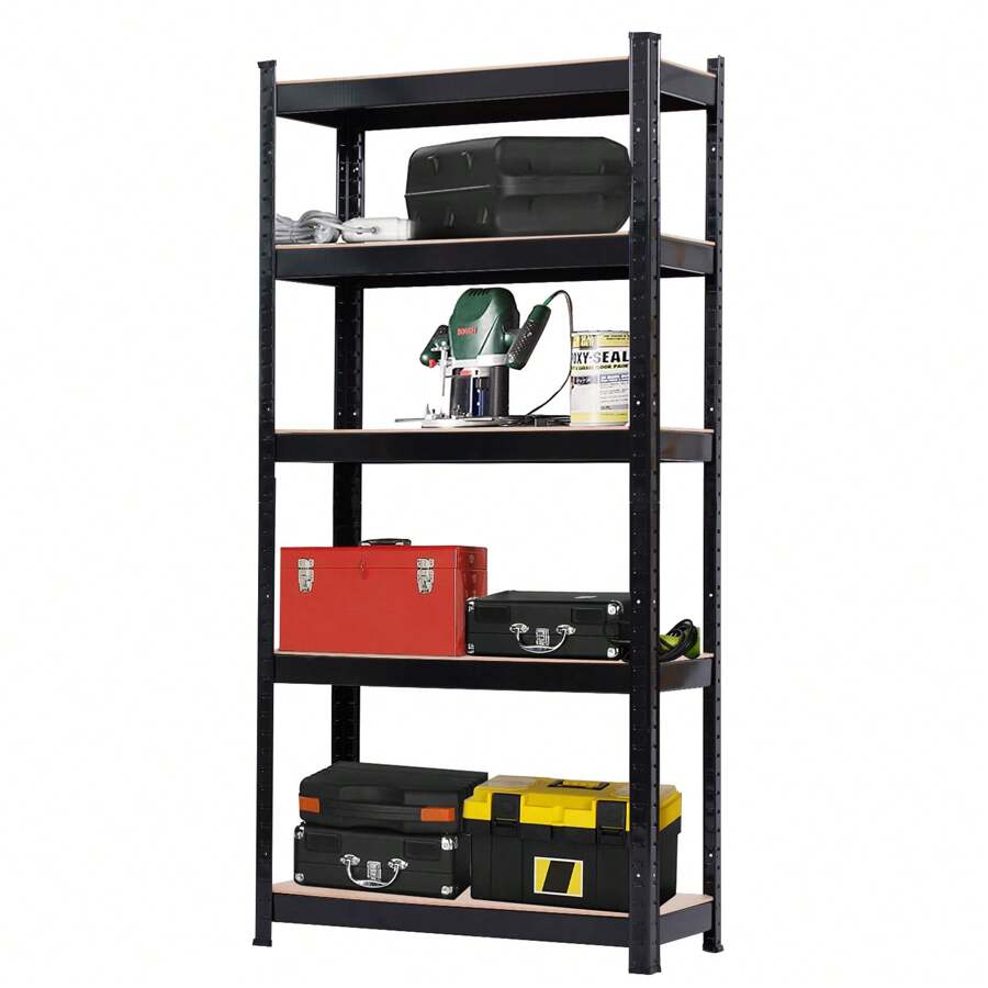 5 Tier Heavy Duty Metal Shelving Rack Unit Garage Storage Shelf Black ...