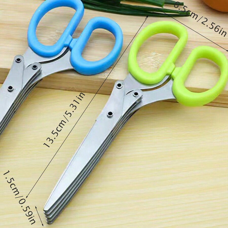1pc Multi-Function 5-Layer Stainless Steel Chopping Scissors, Herb Shredding Shears, Heavy Duty ...