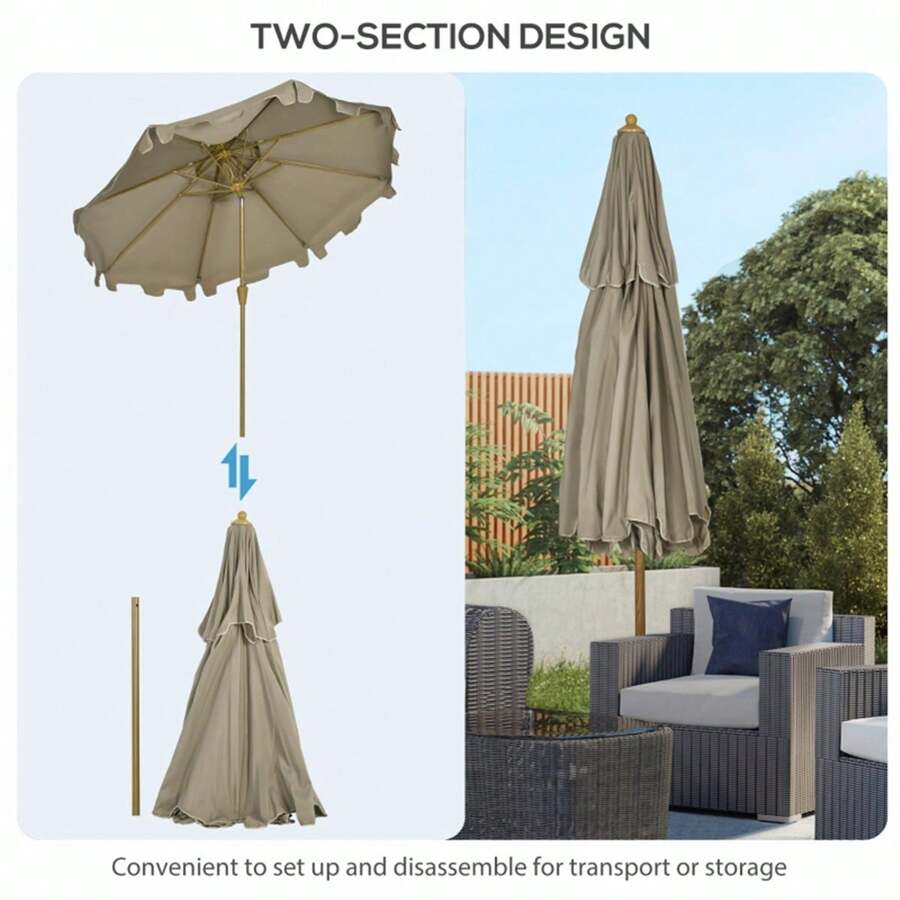 Ruffled Outdoor Patio Umbrella With 45-Degree Tiltable Canopy, Crank ...