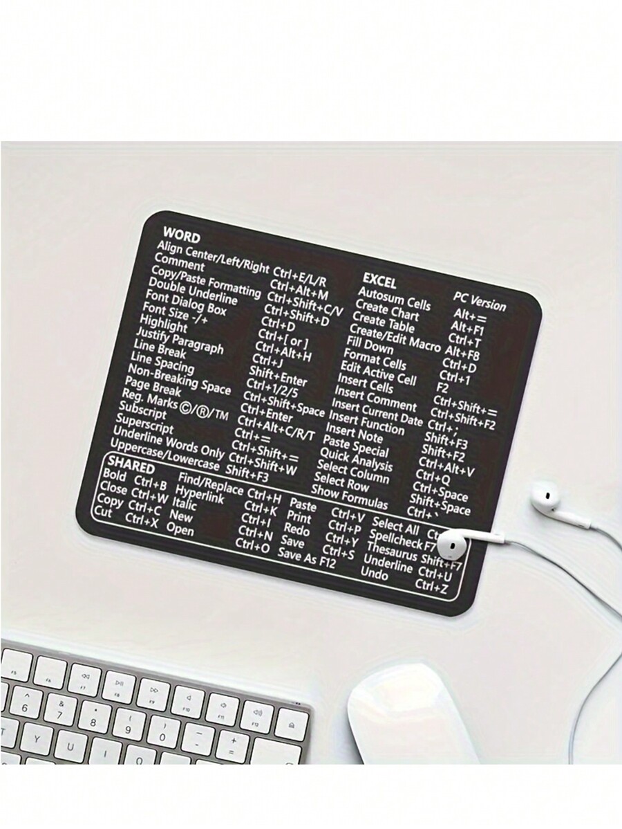 1pc Keyboard Shortcuts Mouse Pad For Microsoft Word And Excel (PC ...