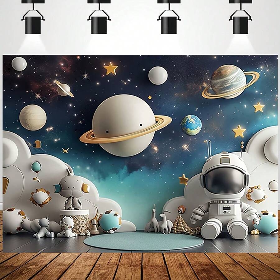 Astronaut And Rocket Themed Birthday Party Background - Outer Space ...