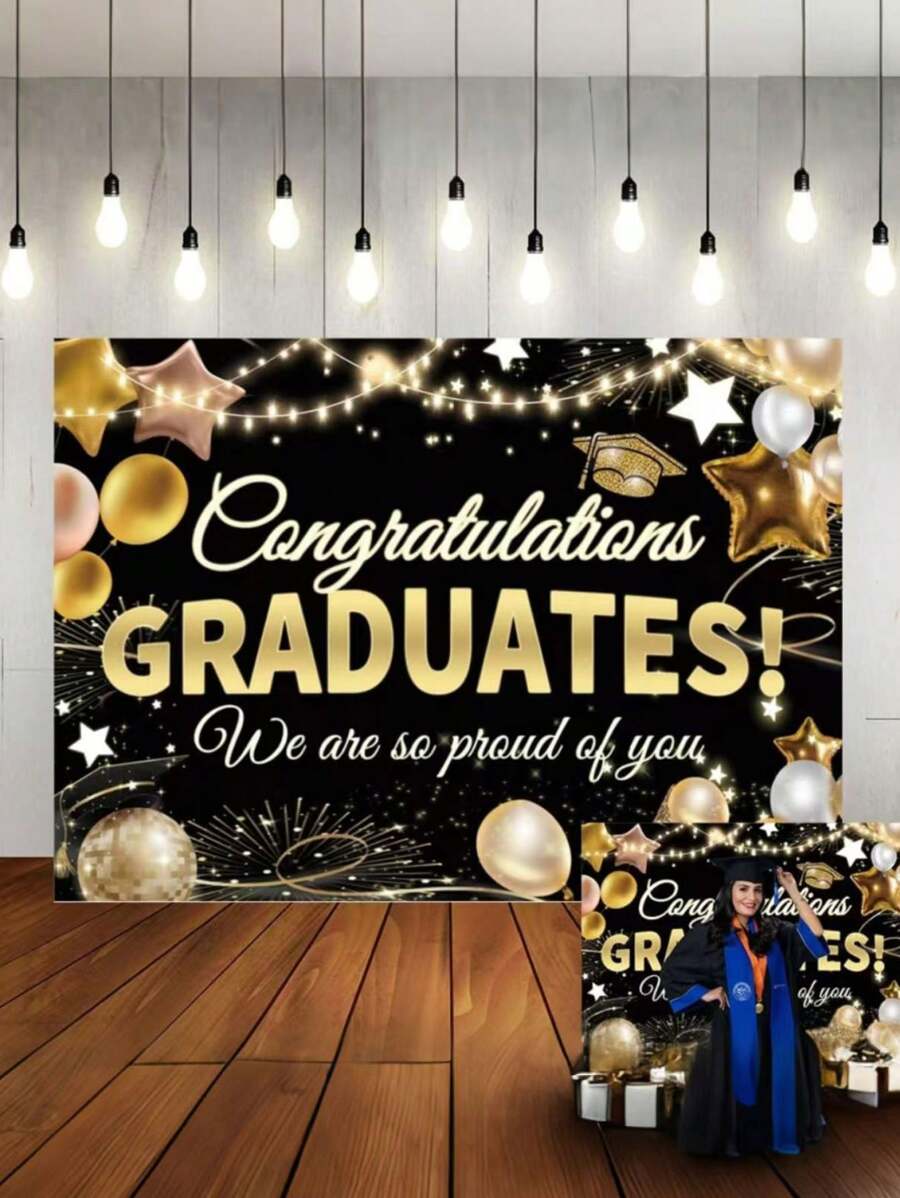 Felicitaciones Fondo de Graduados Estamos Orgullosos de Ti Fondo Fotográfico Negro y Dorado ...