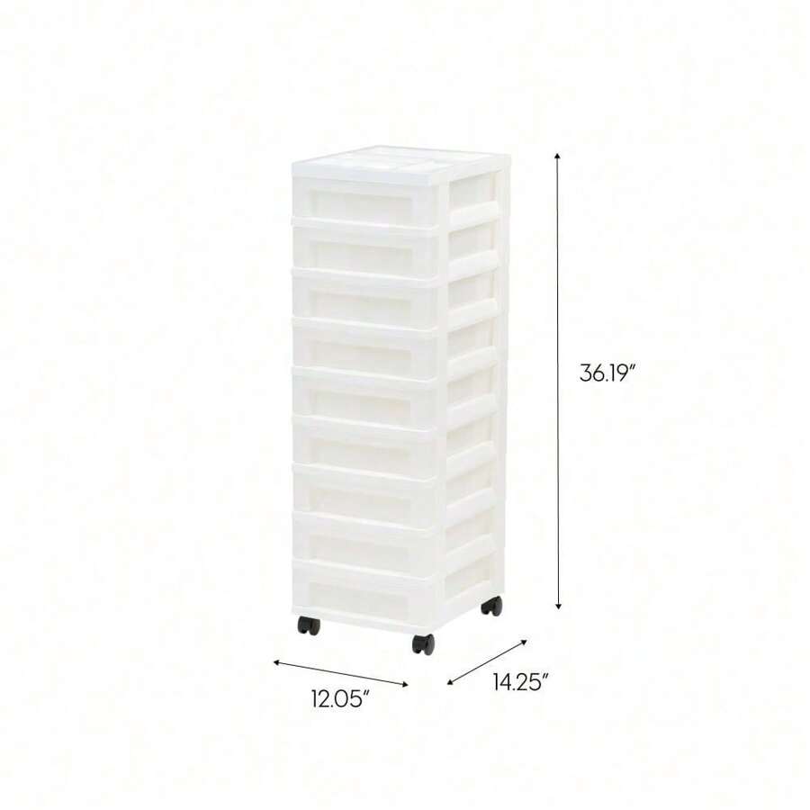 9-Drawer Narrow Plastic Storage Drawer Cart With Organizer Top, White ...