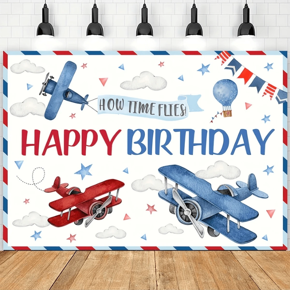 1pc Airplane Birthday Backdrop, Red And Blue Airplane Birthday Party ...
