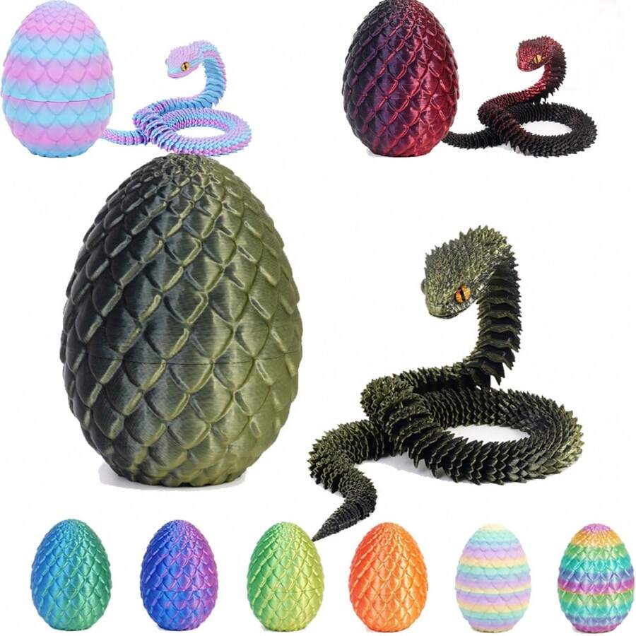 1pc 3D Printed Snake And Egg With Eyes: Flexible Joint Toy For Home ...