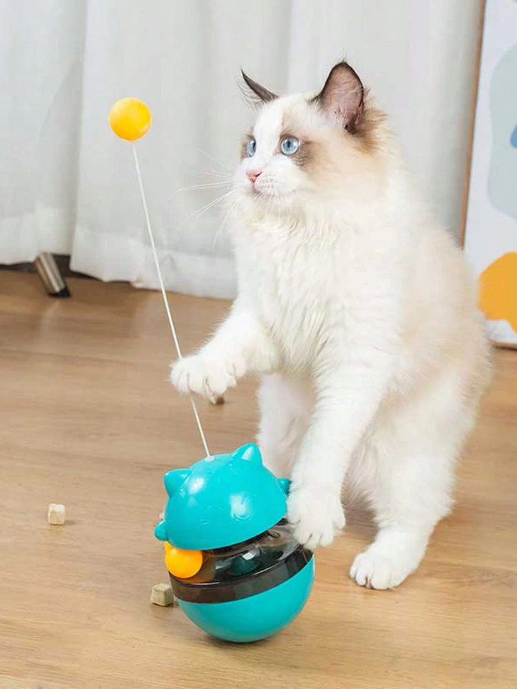 Multi-Function Track Feeder Anti-Tipping Cat Toy, Ping Pong Cat Teaser ...
