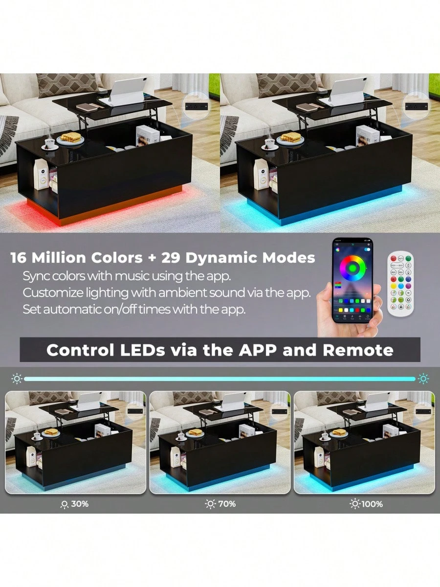 Hommpa LED Coffee Table With USB Ports And Outlets Lift Top Coffee ...