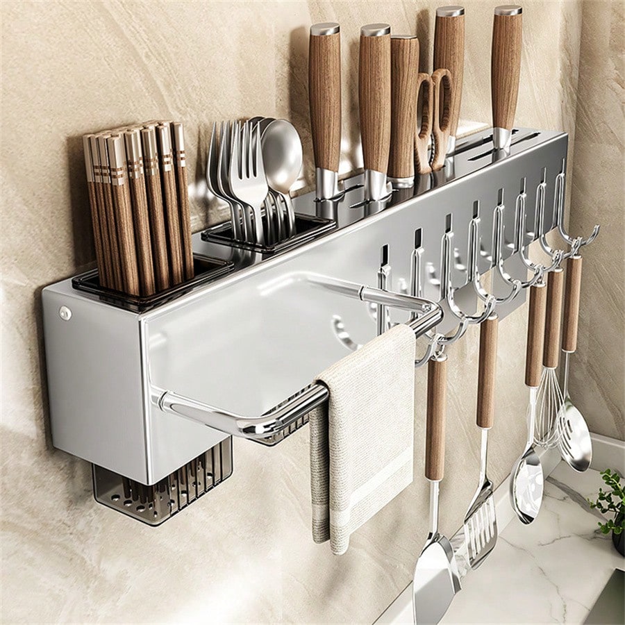 Stainless Steel Kitchen Knife Holder Multi-Function Knife Rack, No ...