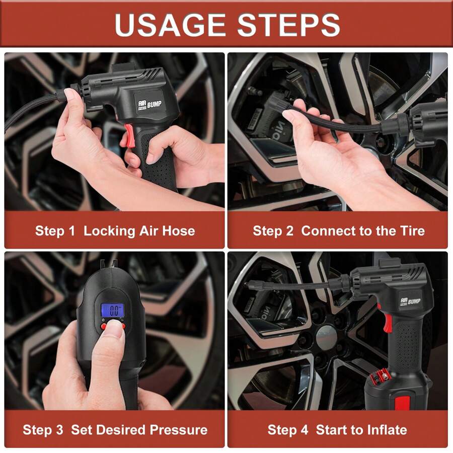 Cordless Portable Air Pump Pro Tire Inflator, Automatic Compressor With ...