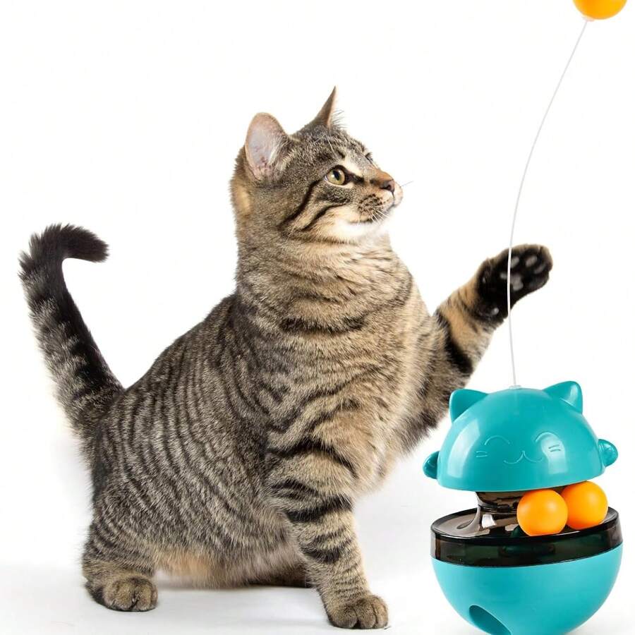 Multi-Function Track Feeder Anti-Tipping Cat Toy, Ping Pong Cat Teaser Wand, Fortune Cat Pet Toy ...