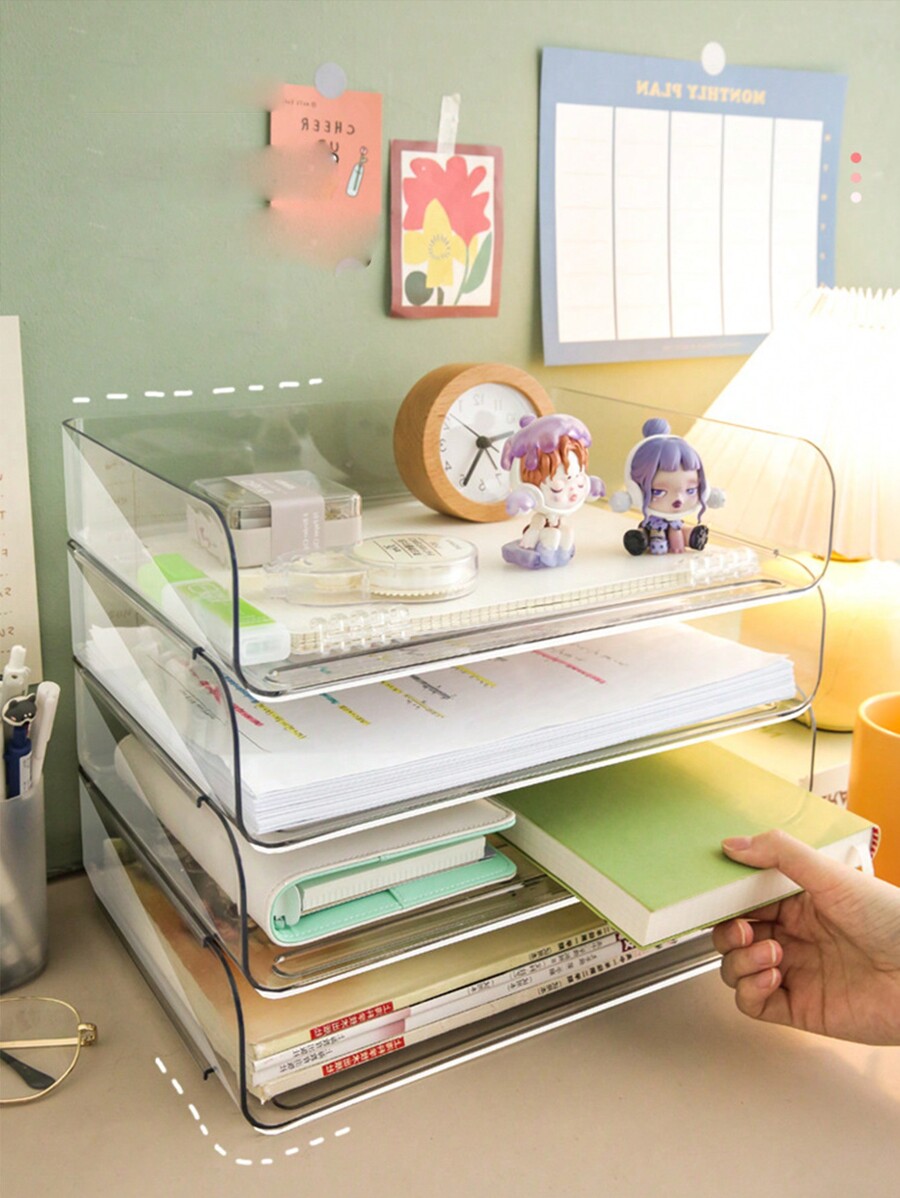 4pcs Acrylic File Organizer Rack, Multi-Layer Desktop Storage Box ...