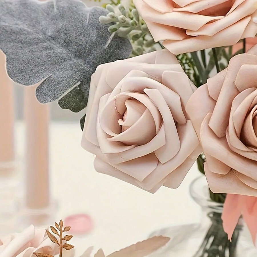 25pcs Real Looking Fake Roses With Stem For DIY Wedding Bouquets ...