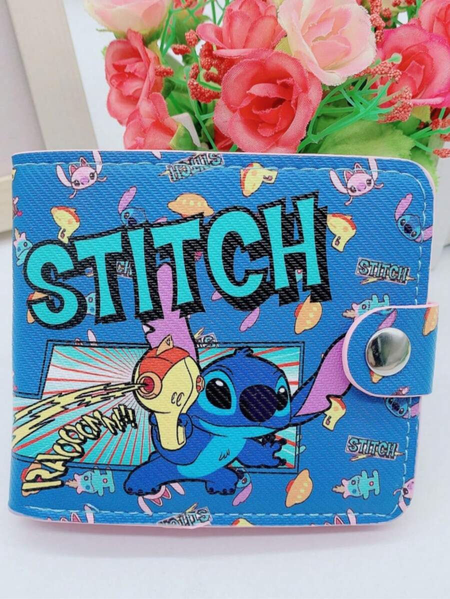Disney Stitch PU Wallet Half-Fold Button Wallet Super Cute Inner Pocket ...