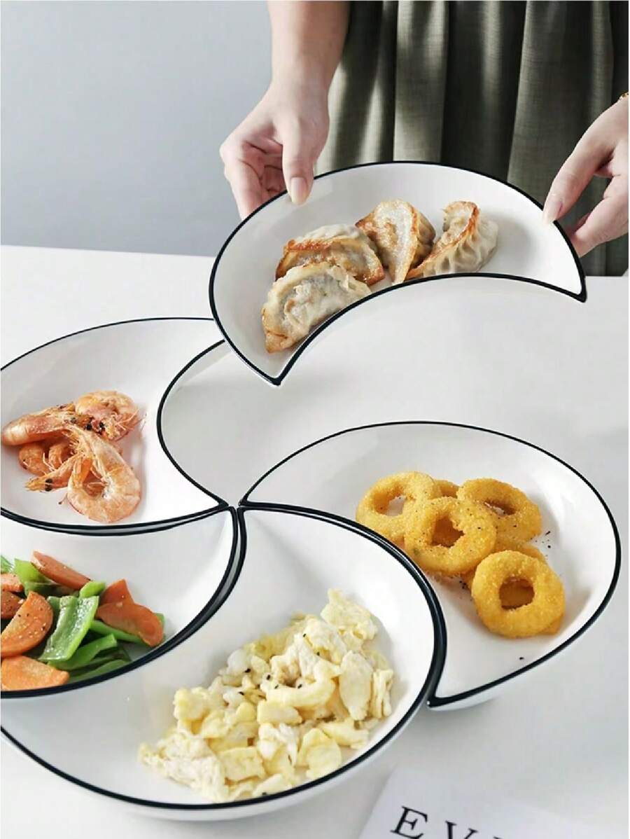 1pc Moon Shaped Ceramic Serving Platter, Versatile For Hotpot, Parties ...