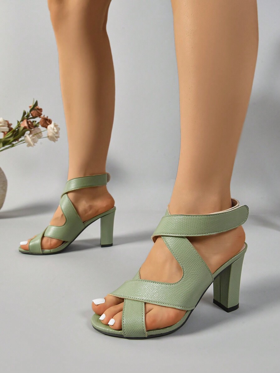 Women's Thick Heel High-Heel Sandals, S-Shaped Crossing Strap High-Heel ...