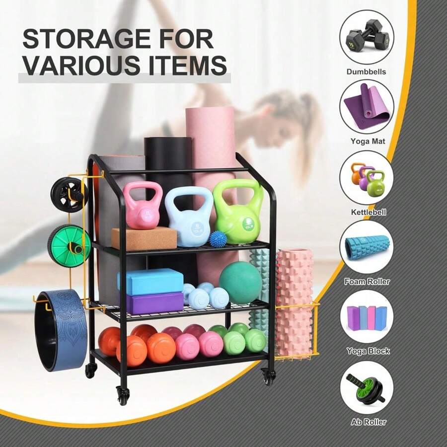 Dumbbell Rack, Training Equipment Storage Cart With Hooks And Wheels ...