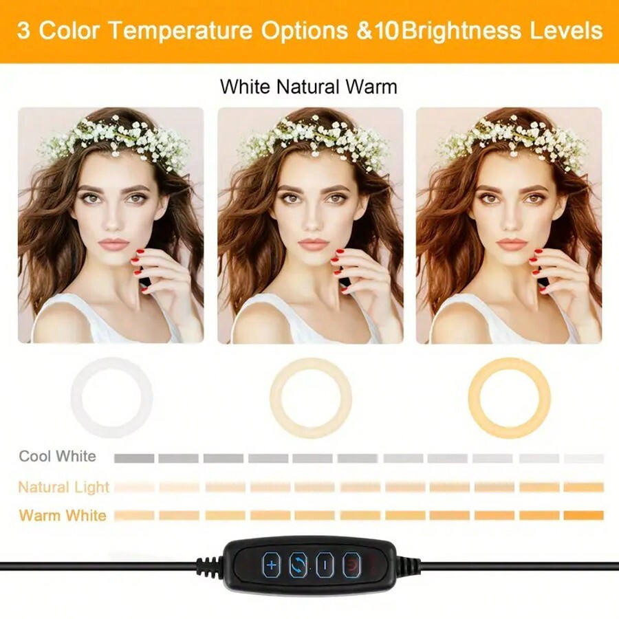 10-Inch Dimmable Round LED Ring Light - Adjustable Height, Plastic ...