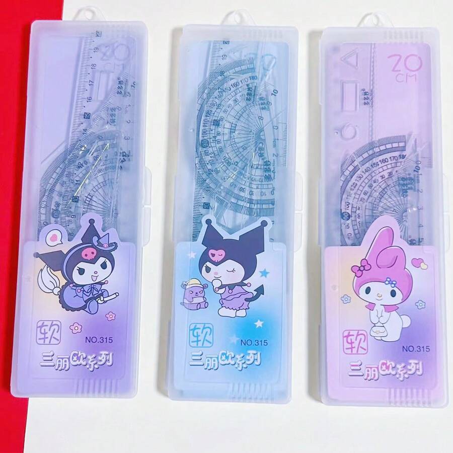 Sanrio 4pcs Kuromi Transparent Ruler Set, Student Stationery Drawing ...