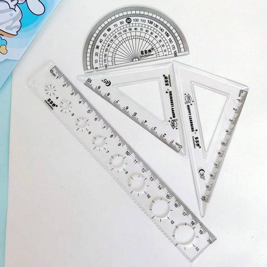 Sanrio 4pcs Kuromi Transparent Ruler Set, Student Stationery Drawing ...