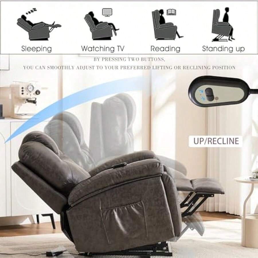 Extra Wide Power Lift Recliner Chair Elderly Cup Holders Remote ...
