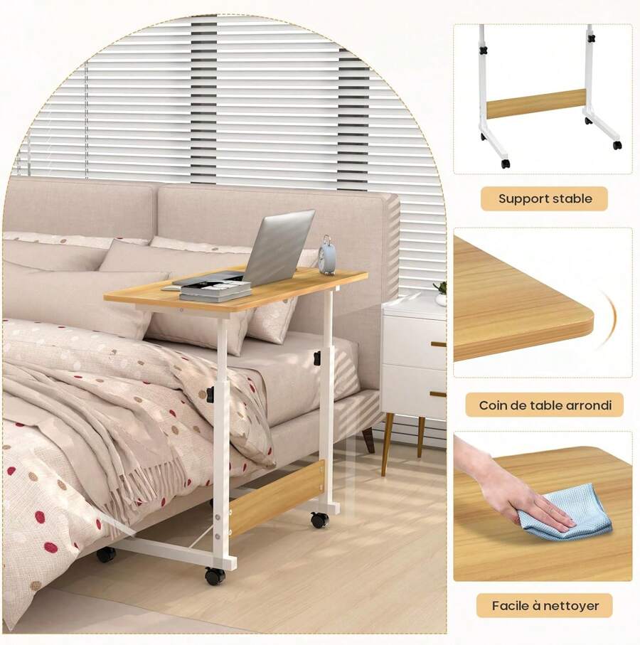 Tavolo per laptop regolabile in altezza, comodino con ruote, scrivania ...