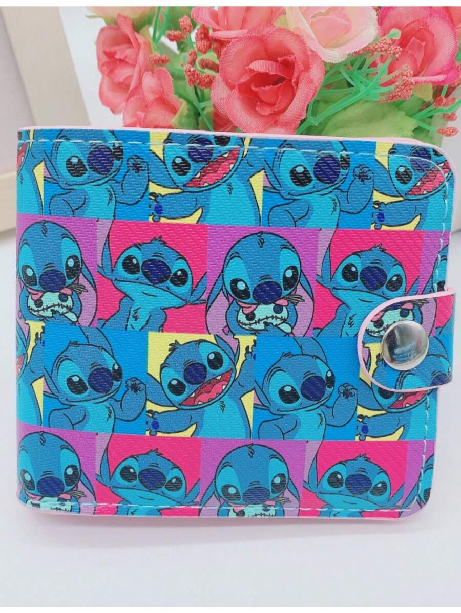 Disney Stitch PU Wallet Half-Fold Button Wallet Super Cute Inner Pocket ...