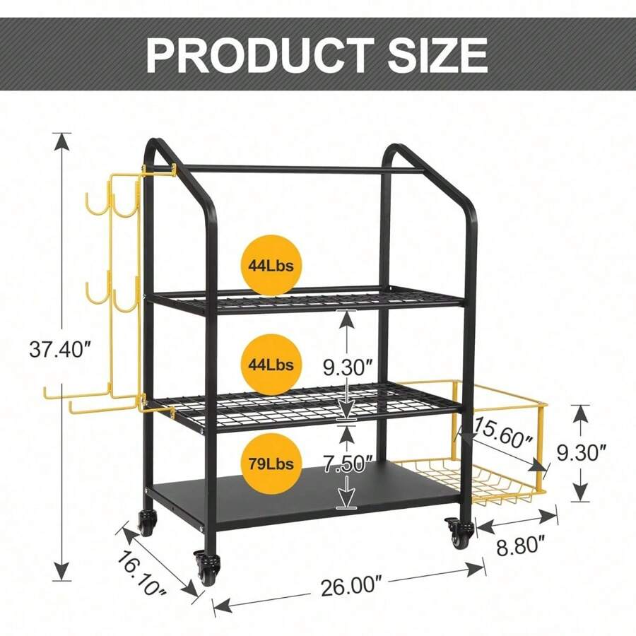 Dumbbell Rack, Training Equipment Storage Cart With Hooks And Wheels ...